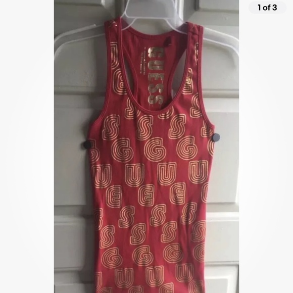 Guess | Tops | Guess Womens Red Tank Top With Metallic Logo Size Small ...